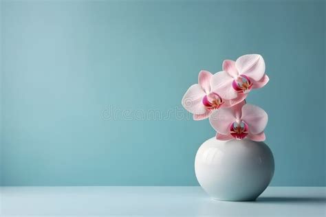 Orchid Flower In A Round Vase Neural Network Ai Generated Stock Illustration Illustration Of