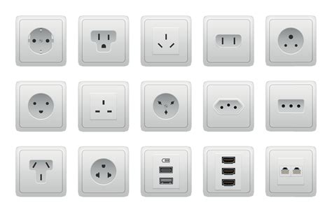 Realistic Socket Types Ac Power Wall Socket Mock Up Usb Hand Drawnmi