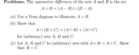 solved a b a−b ∪ b−a a use a venn diagram to illustrate