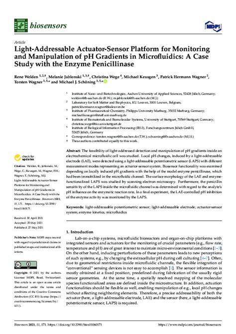 Pdf Light Addressable Actuator Sensor Platform For Monitoring And Manipulation Of Ph Gradients