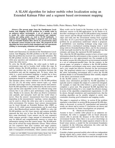 Pdf A Slam Algorithm For Indoor Mobile Robot Localization Using An