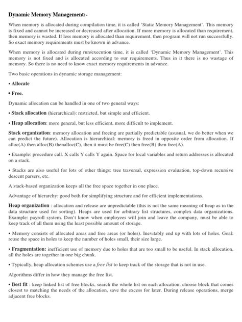 Dynamic Memory Management Pdf Pointer Computer Programming C