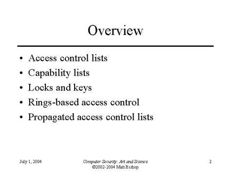 Chapter Access Control Mechanisms Access Control Lists