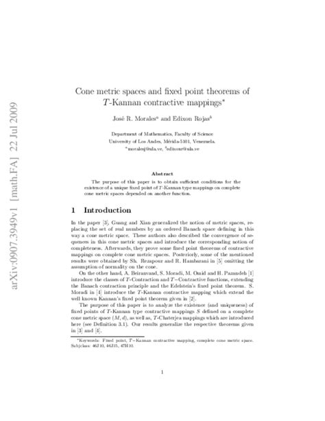 Pdf Cone Metric Spaces And Fixed Point Theorems Of T Kannan Contractive Mappings