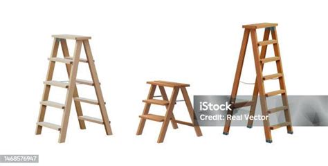 3d 현실적인 벡터 아이콘 그림입니다 흰색 배경에 격리된 정면과 측면 보기의 나무 사다리 계단 사다리에 대한 스톡 벡터 아트 및 기타 이미지 Istock