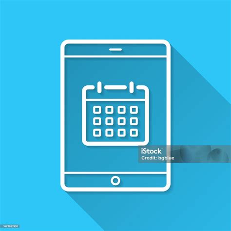 달력이 있는 태블릿 Pc 파란색 배경에 아이콘 긴 그림자가 있는 평면 디자인 3차원 형태에 대한 스톡 벡터 아트 및 기타 이미지 3차원 형태 개념 계획 Istock