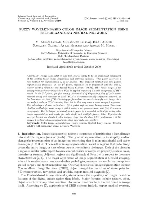 Pdf Fuzzy Wavelet Based Color Image Segmentation Using Self Organizing Neural Network