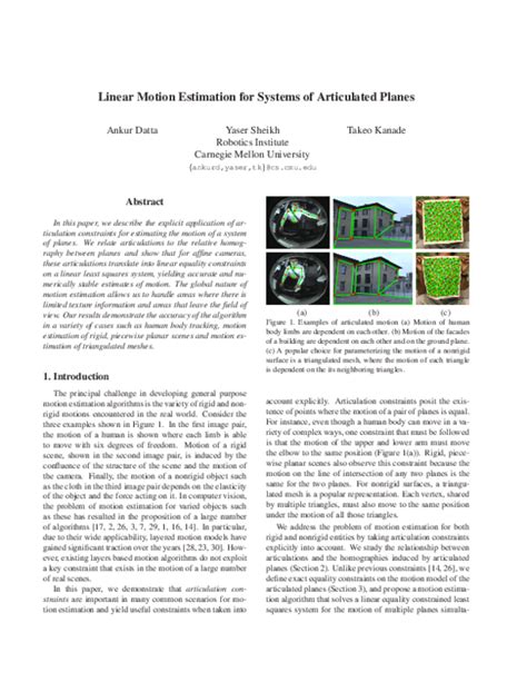 Pdf Linear Motion Estimation For Systems Of Articulated Planes