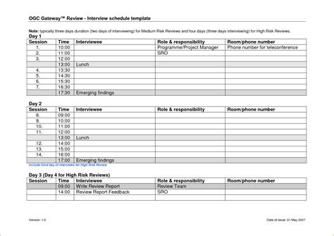 Printable Interview Schedule Template
