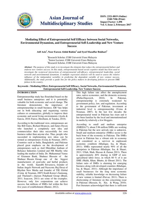 Pdf Mediating Effect Of Entrepreneurial Self Efficacy Between Social Networks Environmental
