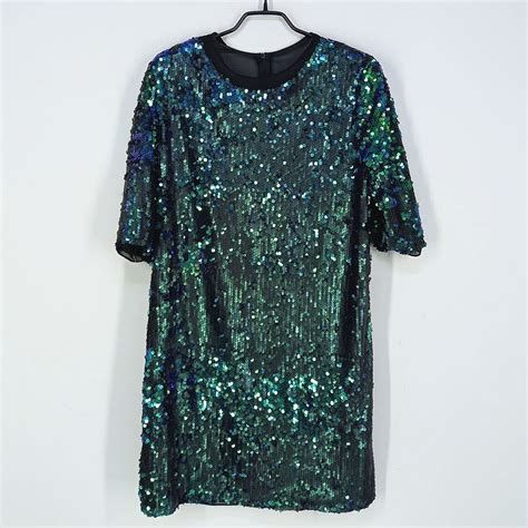 더블스탠다드 백쉬폰 스팽글 미니원피스 그린블랙 Hu 헬로마켓