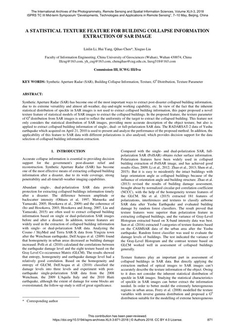 Pdf A Statistical Texture Feature For Building Collapse Information Extraction Of Sar Image