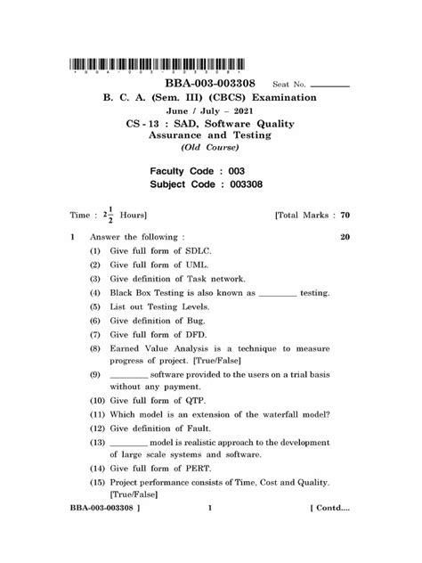 Bca Sem 3 Old July 2021 Cs 13 Sadsoftware Quality Assurance Andtesting