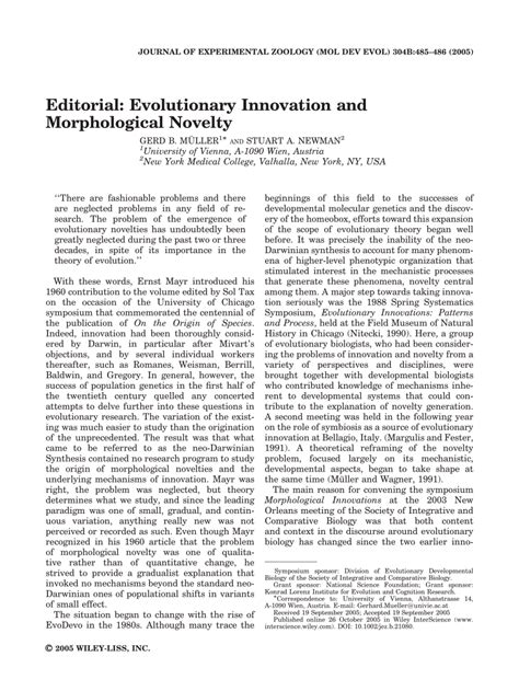 Pdf Editorial Evolutionary Innovation And Morphological Novelty