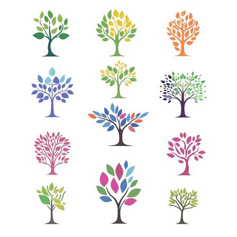 Different Color Tree Set Cartoon Flat Design Collection Premium AI Generated Image