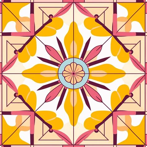 Premium Photo A Close Up Of A Colorful Tile With A Flower Design Generative Ai