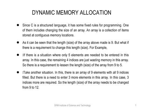 U1 Dynamic Memory Allocation Since C Is A Structured Language It Has Some Fixed Rules For