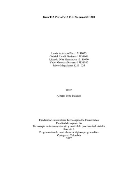 Guía Tia Portal V13 Plc Siemens S7 1200 Pdf Controlador Lógico