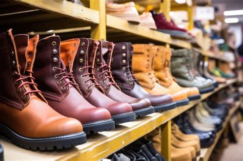 New Leather Boots On Display At The Workshop Stock Illustration