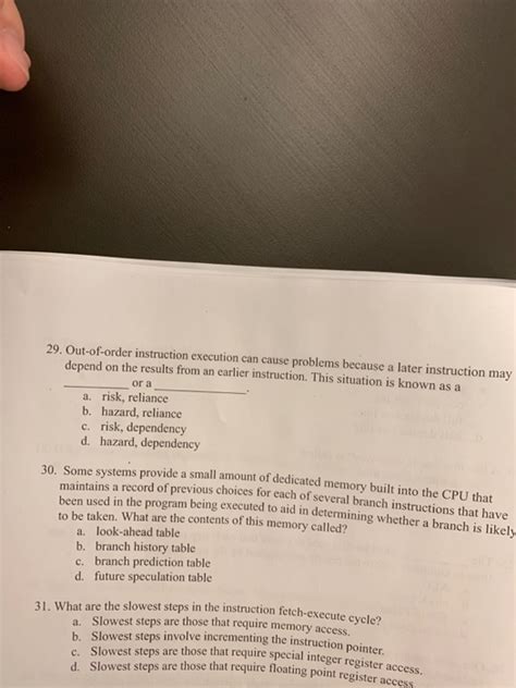 Solved 29 Out Of Order Instruction Execution Can Cause