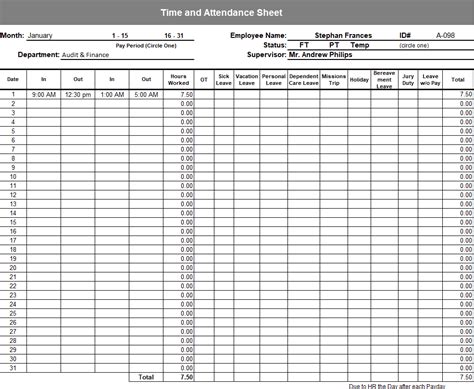 15 Printable Attendance Sheet Excel Templates Templates Show