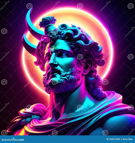 Statue Of The Greek God Apollo In Neon Light 3d Rendering Generative Ai Stock Illustration