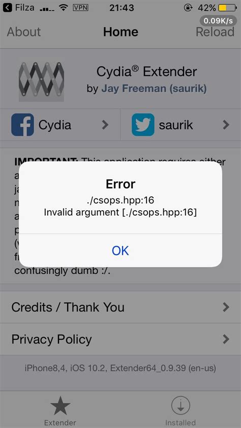 Question Cydia Extender Error Rjailbreak