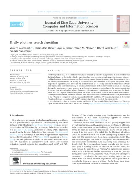 Pdf Firefly Photinus Search Algorithm