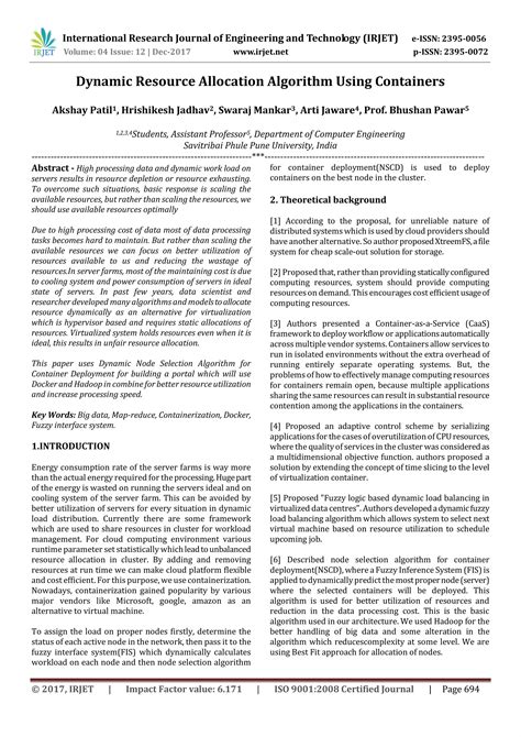 Dynamic Resource Allocation Algorithm Using Containers Pdf