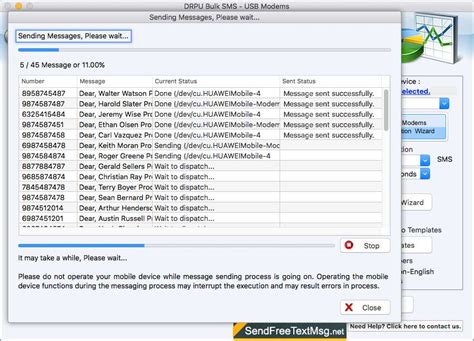 Screenshots Of Mac Bulk SMS Software For USB To Broadcast SMS Messages