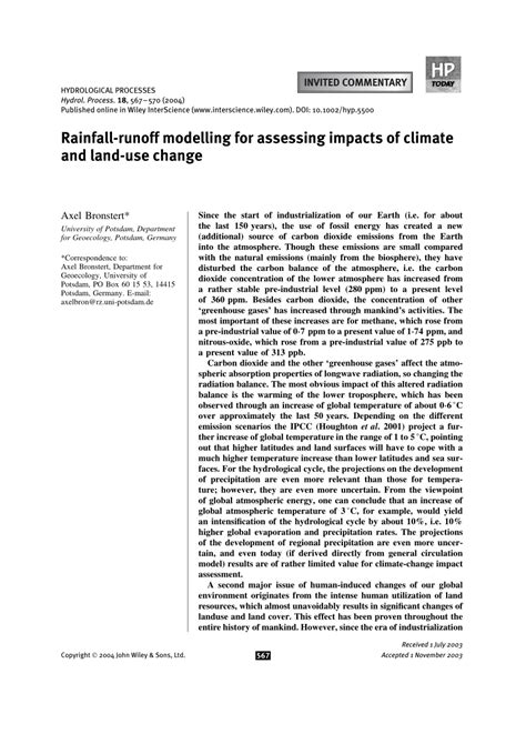 PDF Rainfall Runoff Modelling For Assessing Impacts Of Climate And Land Use Change