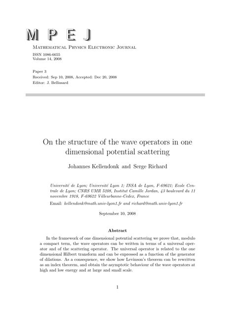 Pdf On The Structure Of The Wave Operators In One Dimensional