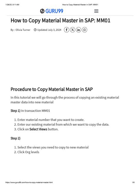 How To Copy Material Master In Sap Mm01 Pdf Software Engineering Data Management