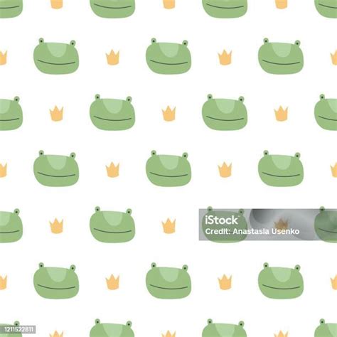 벡터 스칸디나비아 개구리 문자 원활한 패턴입니다 흰색 배경에 고립 된 왕관과 화려한 유치한 왕실 개구리 직물 직물 종이 카드에 대한 어린이 기하학적 재미있는 텍스처 인쇄 0