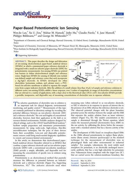 Pdf Paper Based Potentiometric Ion Sensing