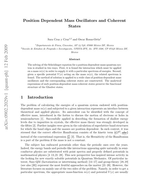 Pdf Position Dependent Mass Oscillators And Coherent States