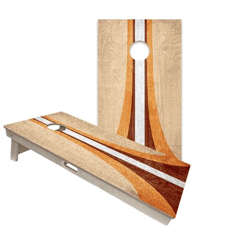 Skips Garage Retro Wood Curved Stripes 2x4 Cornhole Board Set