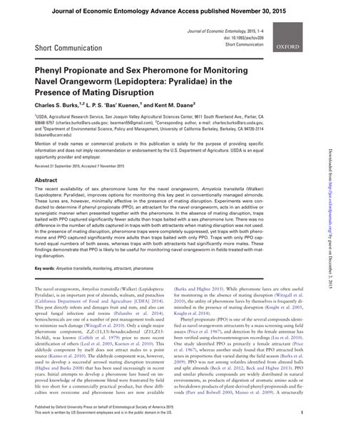 Pdf Phenyl Propionate And Sex Pheromone For Monitoring Navel