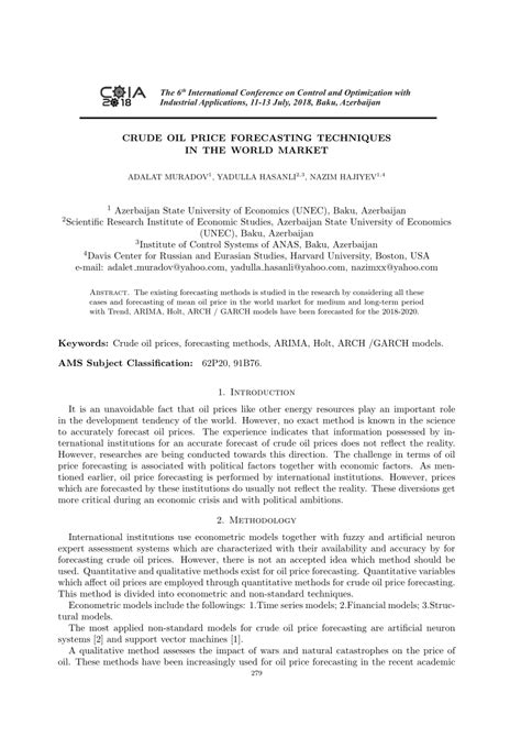 Pdf Crude Oil Price Forecasting Techniques In The World Market