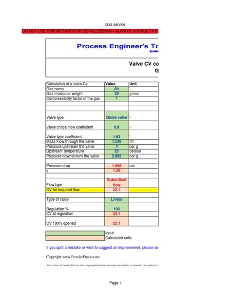 Valve Cv Calculation Tool Gas Value Unit Pdf Valve Gases