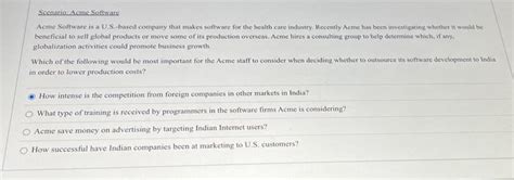Solved Secnario Acme Software Acme Software Is A Us Based