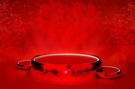 빨간색 배경에 빨간색 제품 연단을 렌더링하는 사실적인 3d 제품 데모를 위한 빨간색 제품 단계 프리젠테이션 광고 배너 포스터의