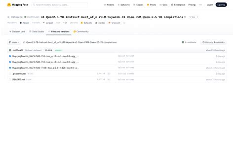 发布 s1 Qwen2 5 7B Instruct best of n VLLM Skywork o1 Open PRM Qwen 2 5 7B completions 数据集 应用在 数学