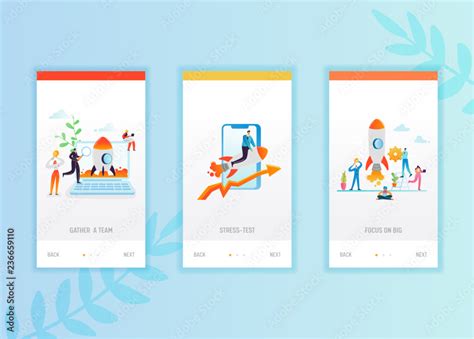 Vetor De Business Startup Onboarding Screens Template Business People Characters Launch Rocket