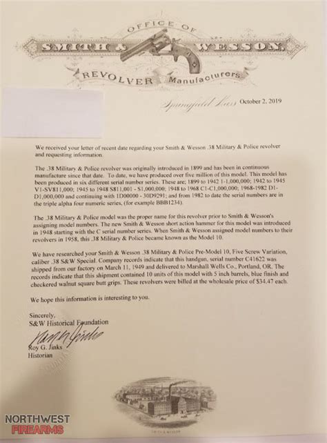 Sw Authentication Letter Northwest Firearms