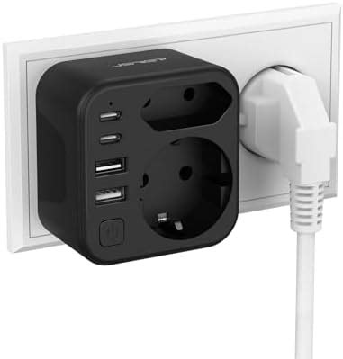 Jsver Steckdosenleiste Mit Usb 2fach Steckdosenadapter Mit 2 Usb A Und 2 Usb C Mehrfachstecker