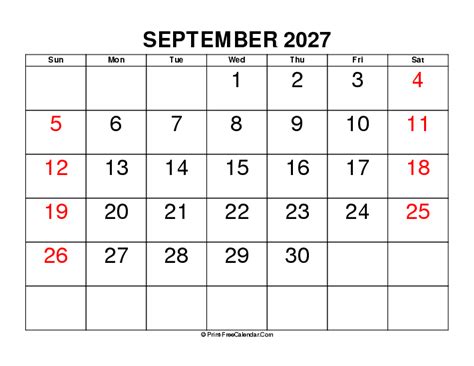 September 2027 Calendars Word Pdf Excel