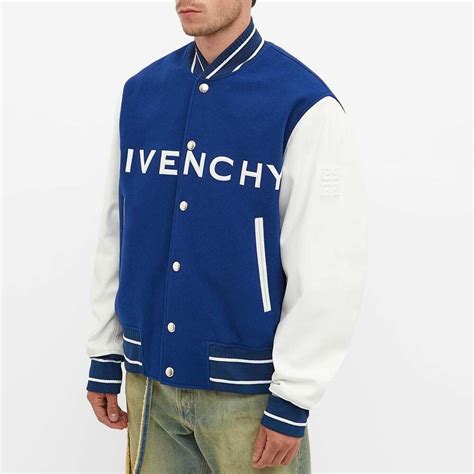 Givenchy Mens Logo Leather Varsity Jacket In White Blue Givenchy