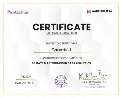 successfully completed the 30 master class in data analystics