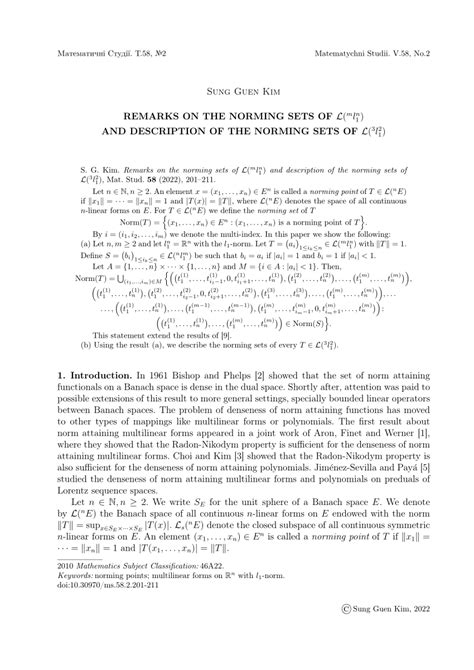 Pdf Remarks On The Norming Sets Of Mathcal L Ml 1 N And Description Of The Norming